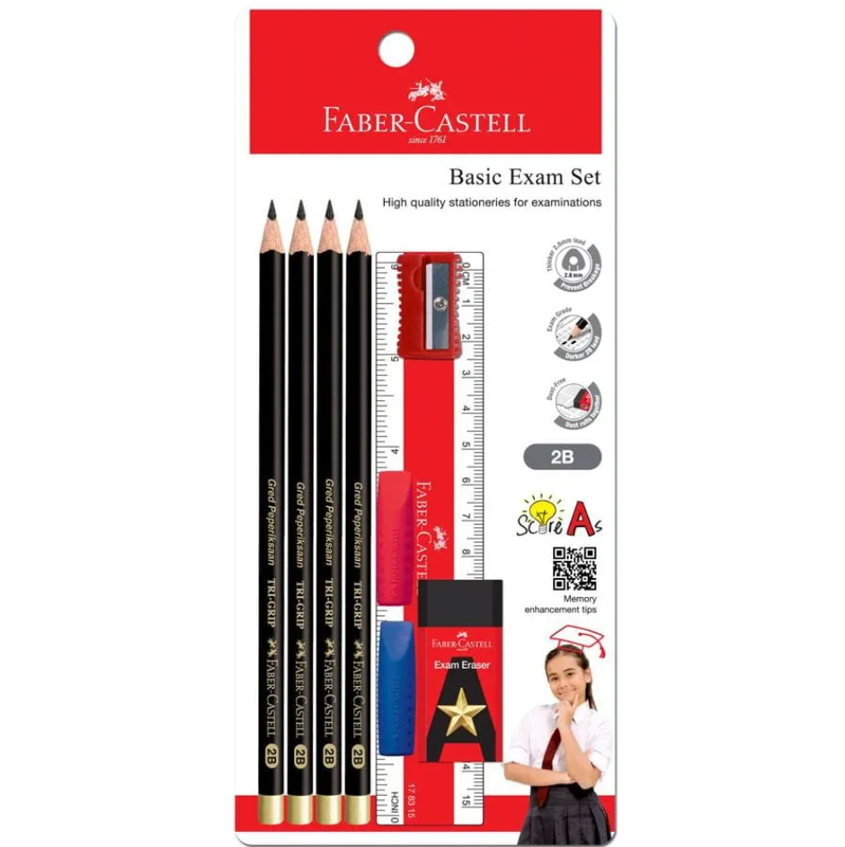 Faber-Castell Graphite Pencil Tri-Grip 2B Basic Exam Set Card — ACE ...